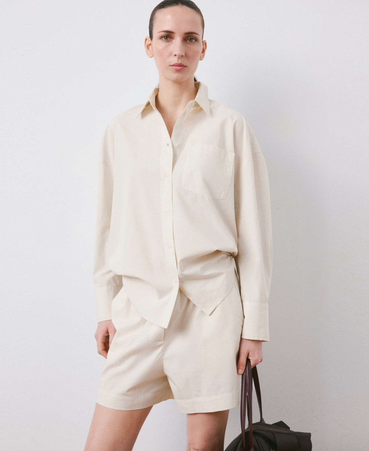 Click here for Mango Womens Elastic Waist Cotton Shorts - Ecru prices