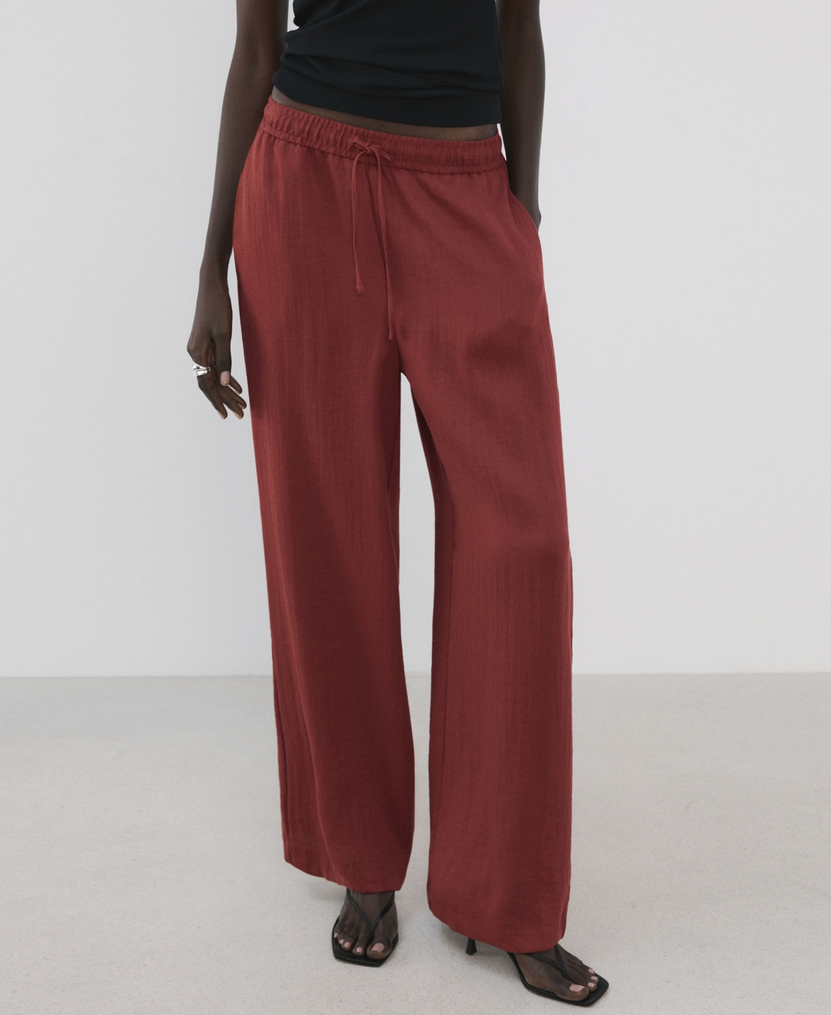 Click here for Mango Womens High-Waist Palazzo Pants - Red prices
