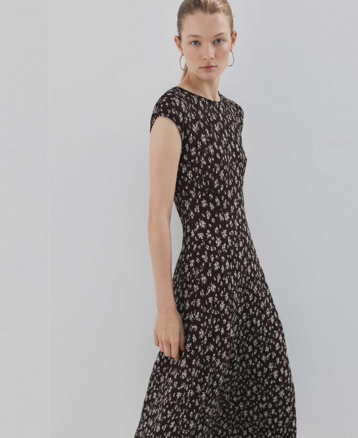 Click here for Mango Womens Floral-Print Midi-Dress - Brown prices
