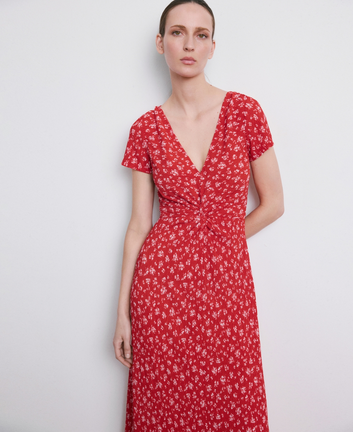 Click here for Mango Womens Printed Midi-Dress - Red prices