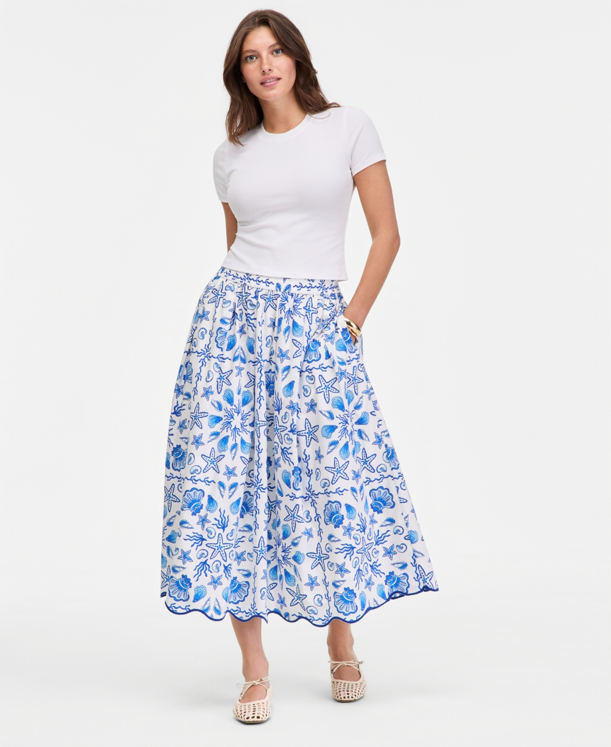 Click here for On 34th Womens Pull-On Cotton Poplin Midi Skirt  M... prices