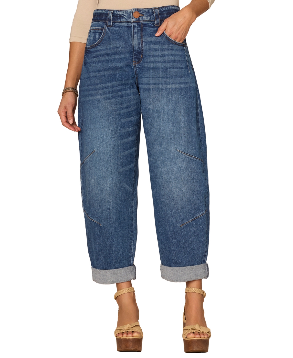 Click here for Democracy Petite Skyrise Barrel-Leg Skyrise Jeans... prices