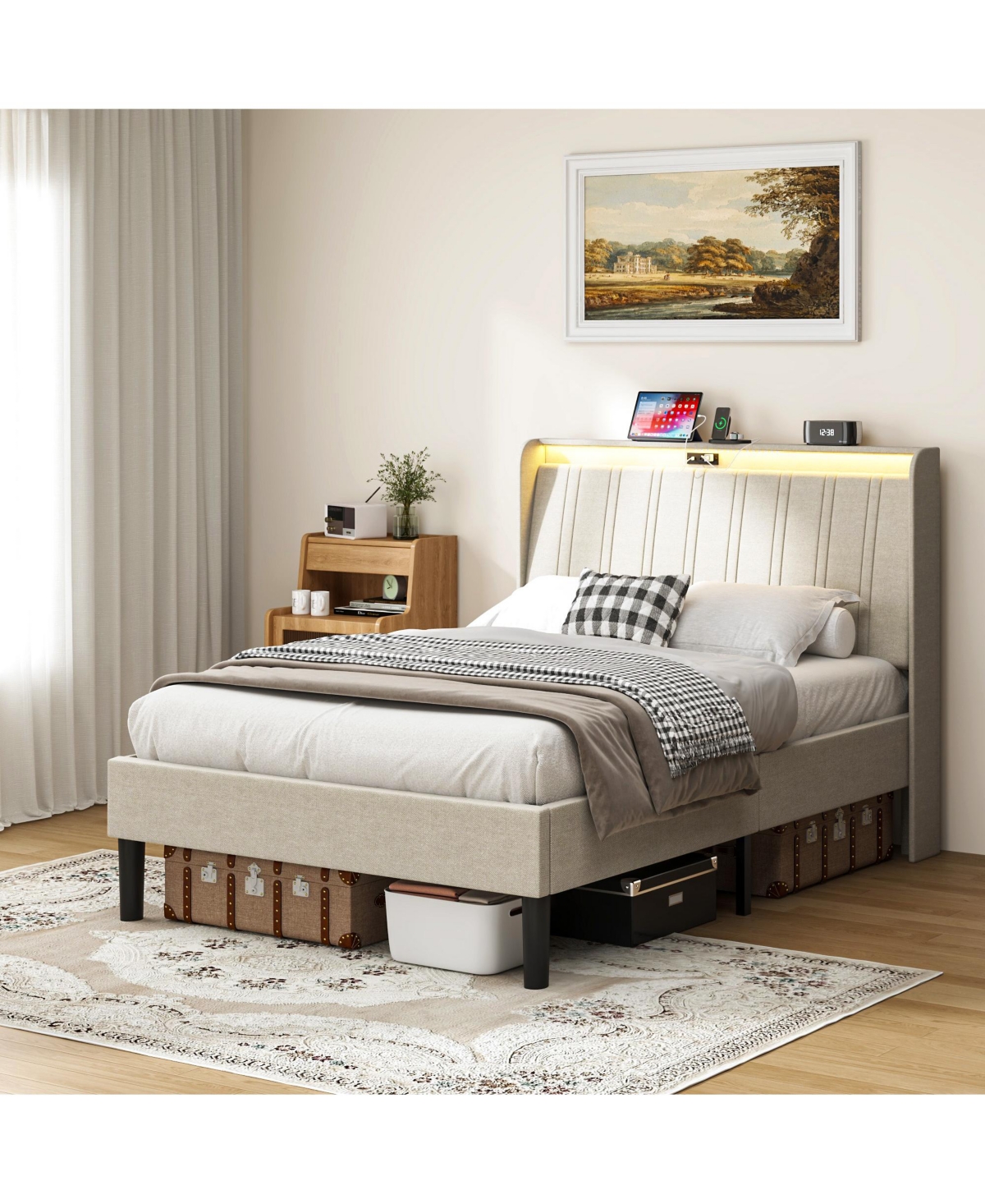 Click here for flynama Platform Bed Fabric Upholstered Headboard... prices