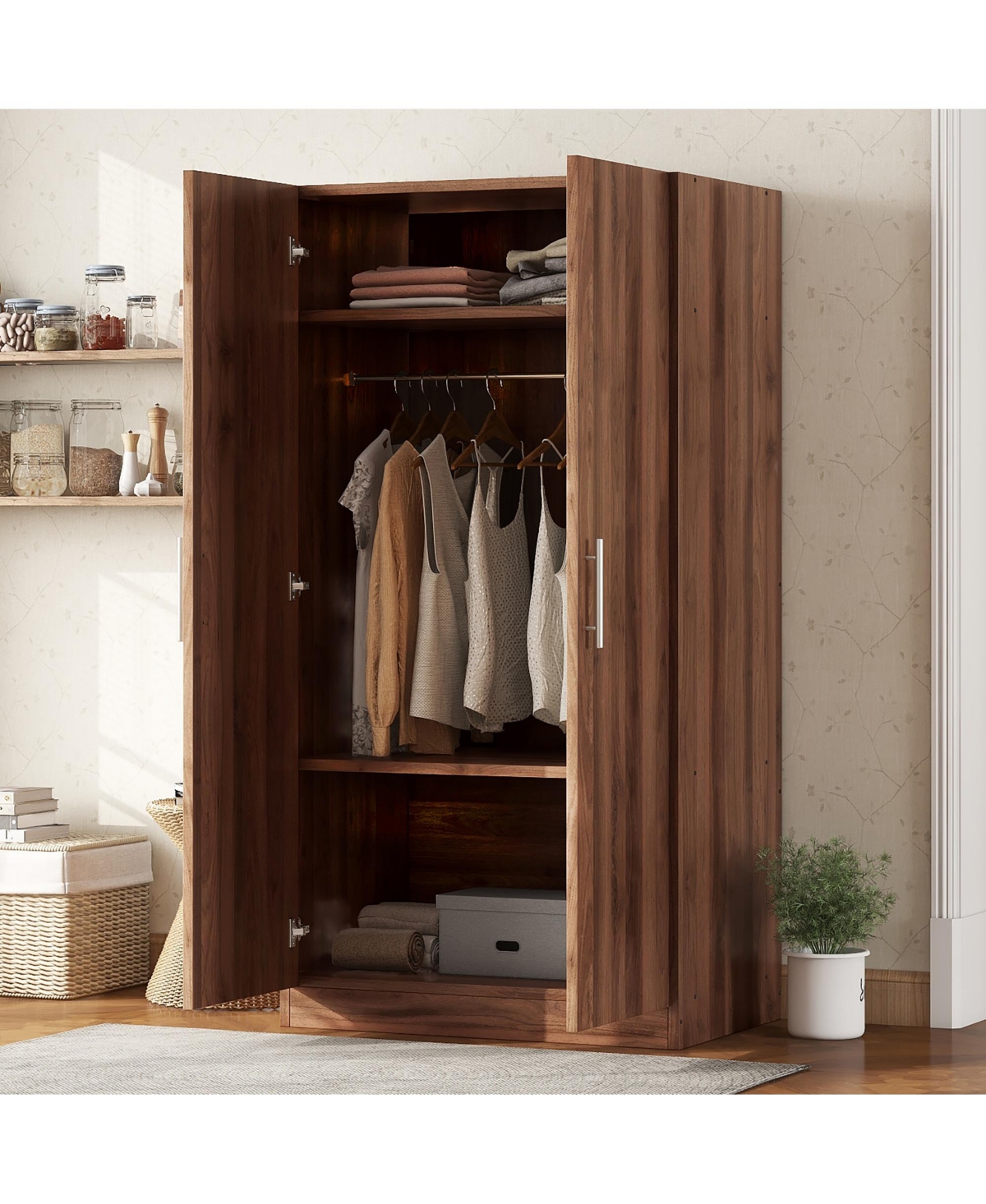 Click here for flynama 2 Door Wooden Wardrobe Armoire with 3 Stor... prices
