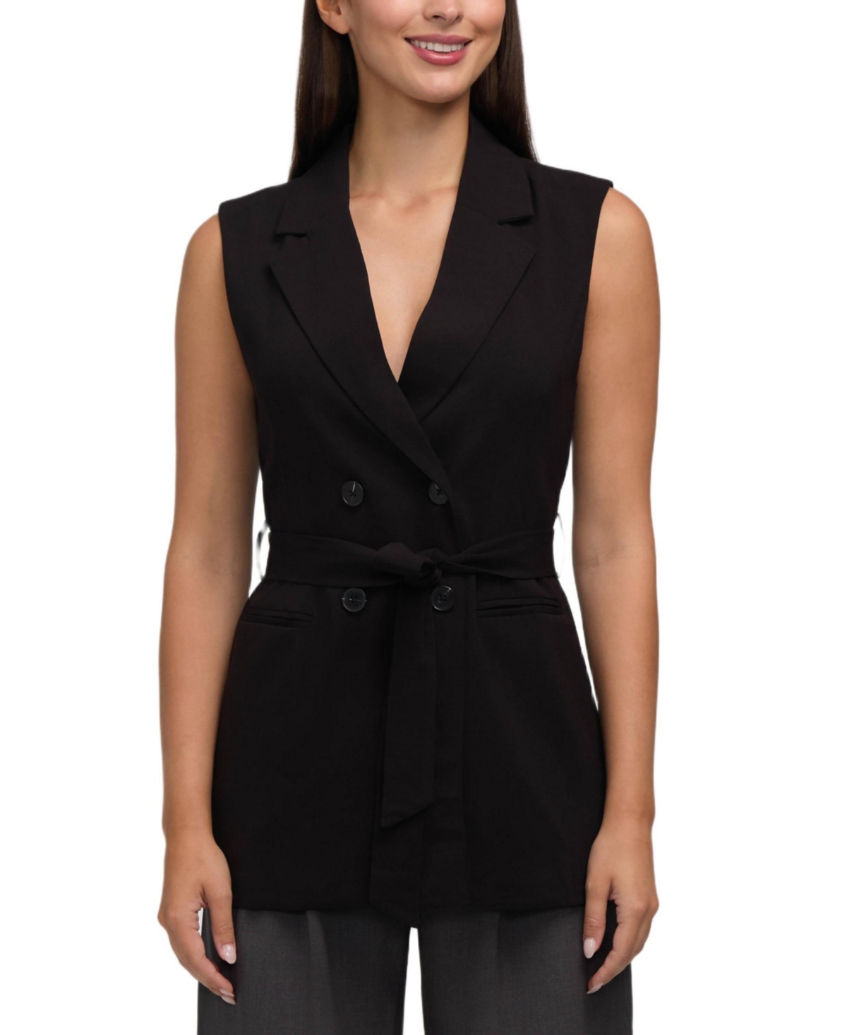 Click here for Ellen Tracy Womens Long Vest with Belt - Black prices
