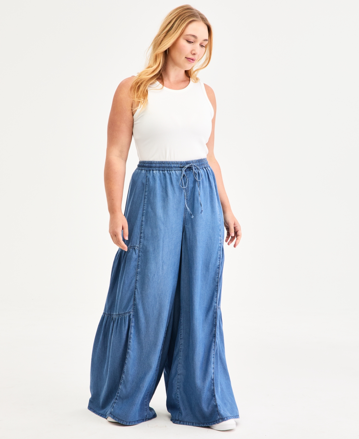 Click here for Madden Girl Trendy Plus Pull-On Wide-Leg Chambray... prices