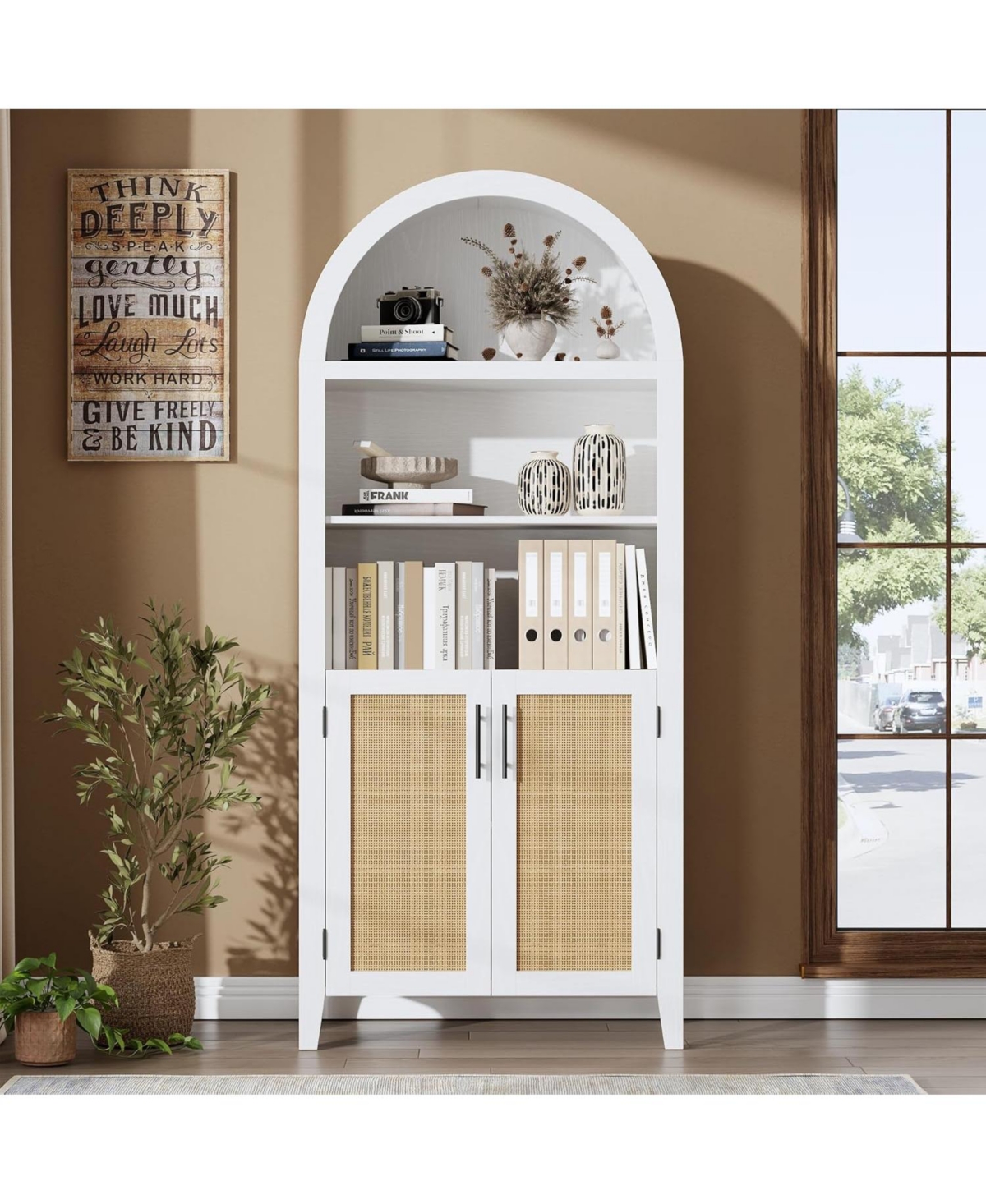 Click here for gaomon Arched Bookcase with Doors - 5 Tier Open Di... prices