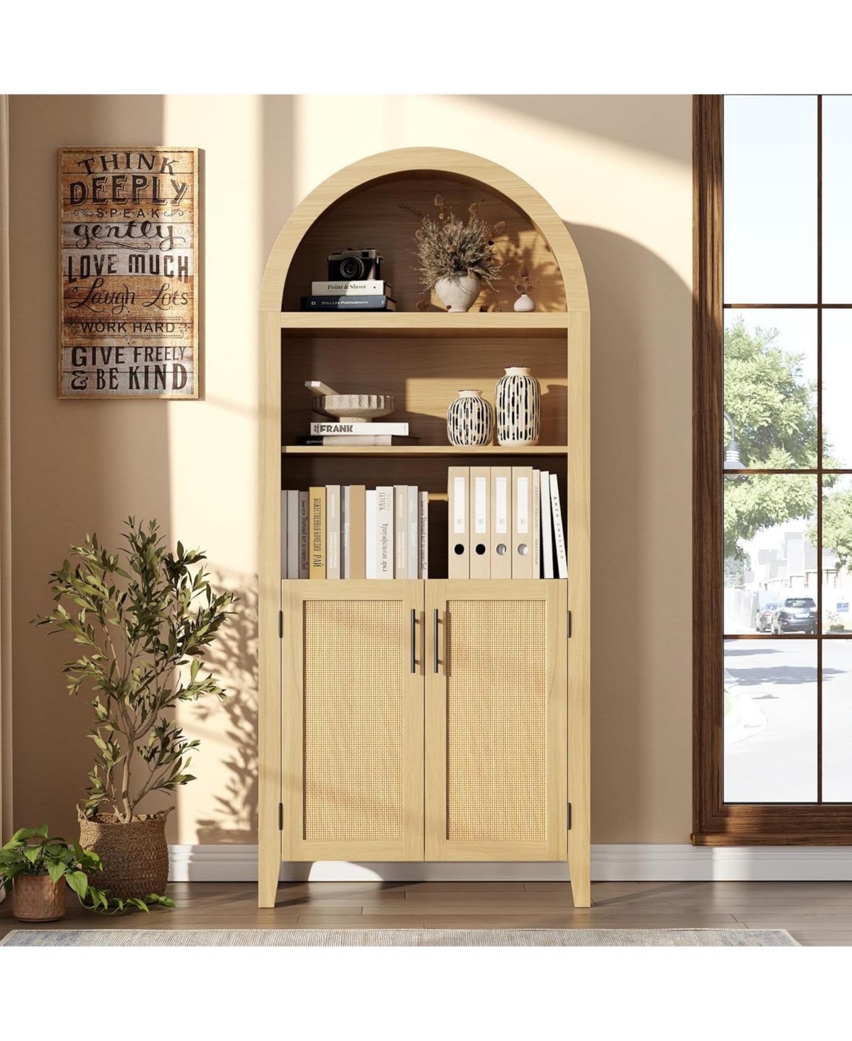 Click here for gaomon Arched Bookcase with Doors - 5 Tier Open Di... prices
