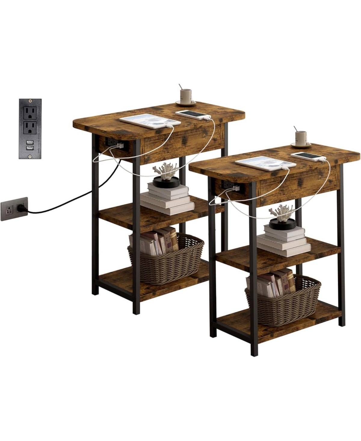 Click here for gaomon End Table with Charging Station Set of 2 Na... prices