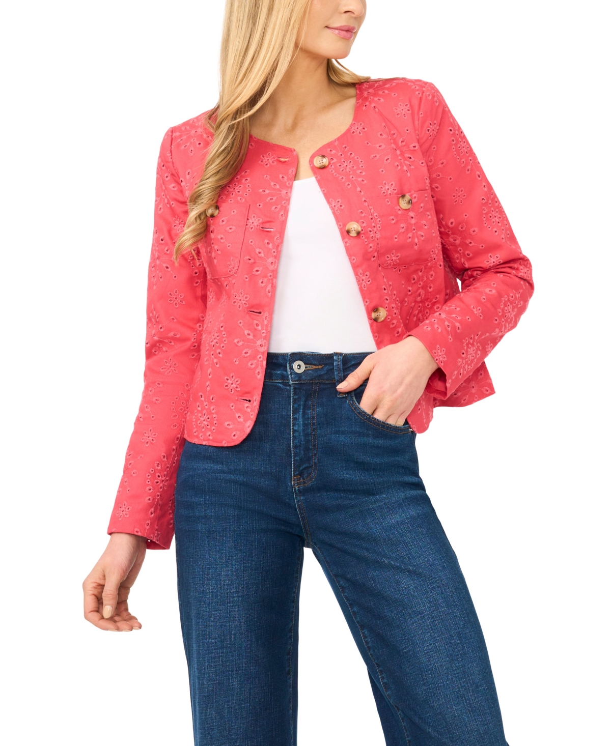 Click here for CeCe Womens Crew Neck Long-Sleeve Jacket - Claret... prices