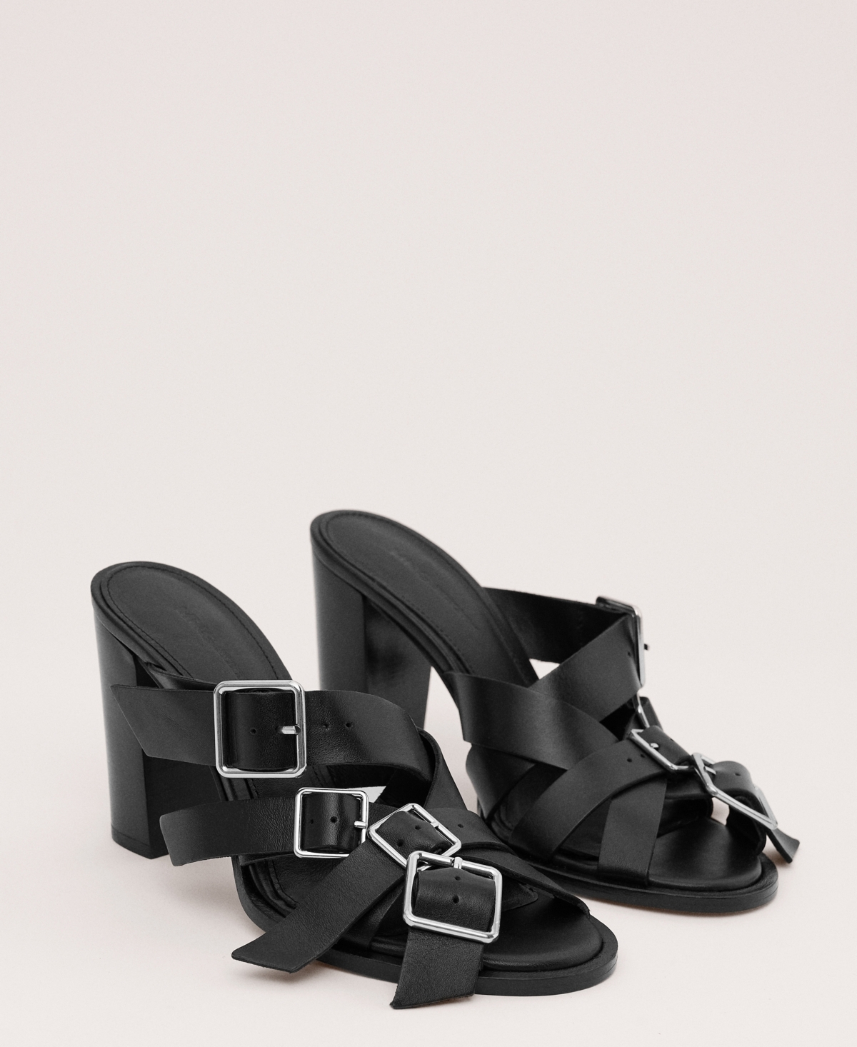 Click here for Mango Womens Buckles Leather Strap Sandals - Black prices