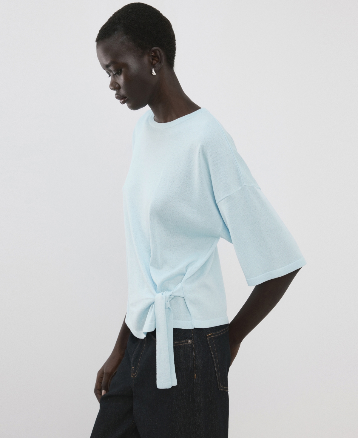 Click here for Mango Womens Bow Knit Sweater - Sky Blue prices