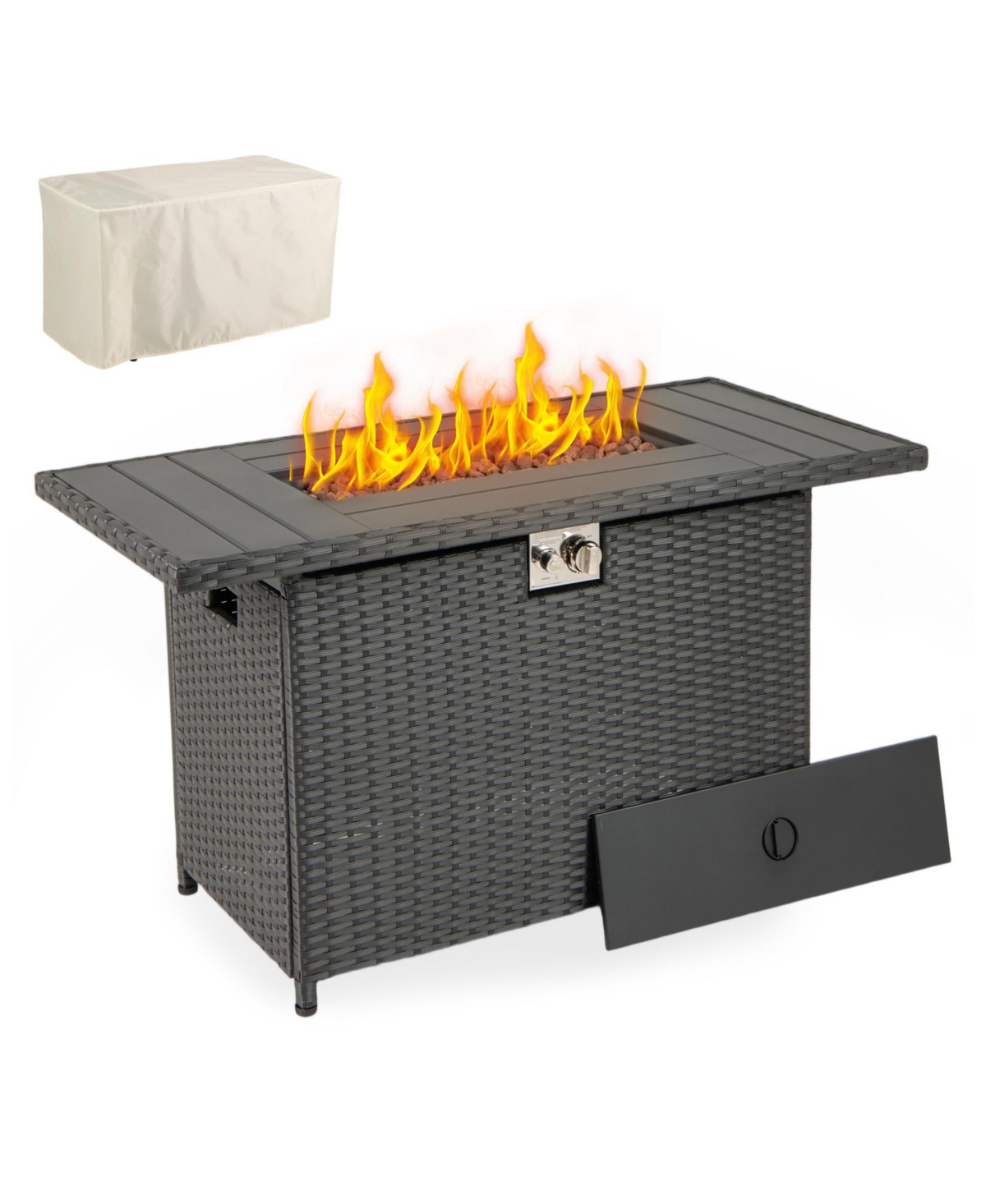 Click here for Sugift 44.5 Inch Propane Fire Pit Table Rattan Gas... prices