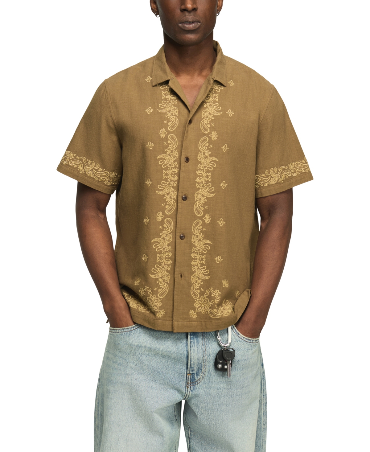 Click here for Lucky Brand Mens Short-Sleeve Bandana Eyelet Shirt... prices