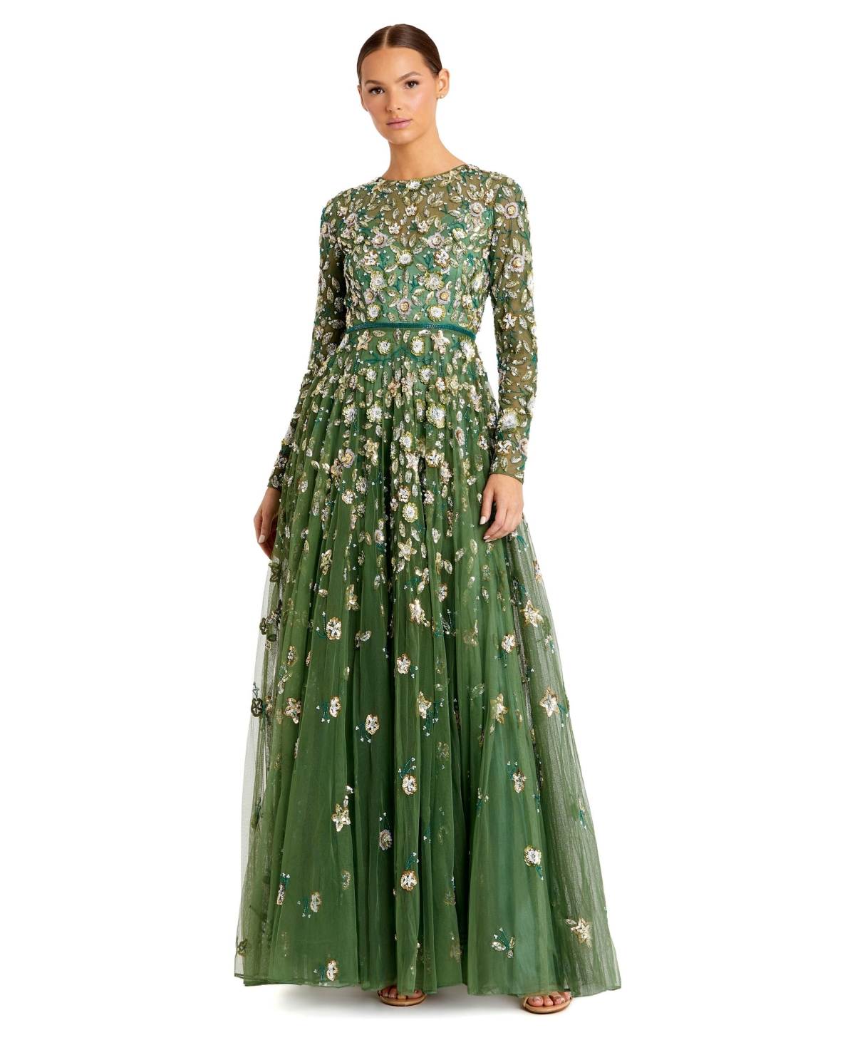 Click here for Mac Duggal Womens Petite Embellished High Neck Lon... prices