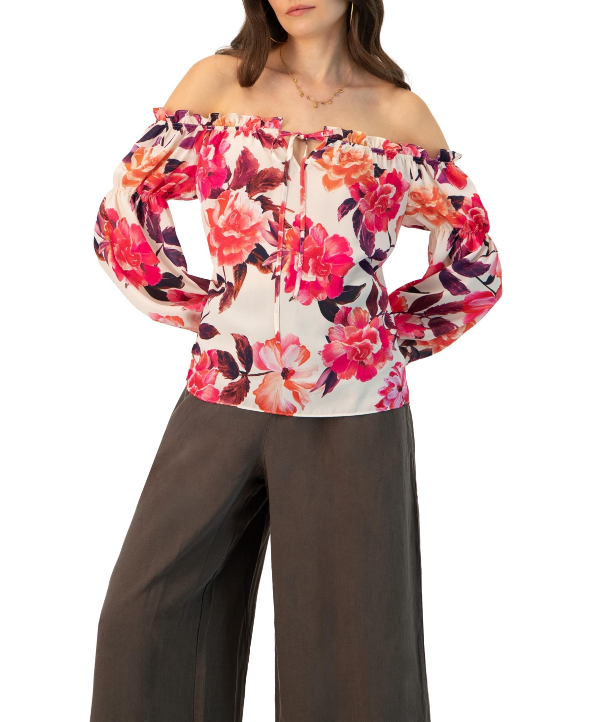 Click here for Ivonne Womens Off-Shoulder Long Sleeve Printed Blo... prices