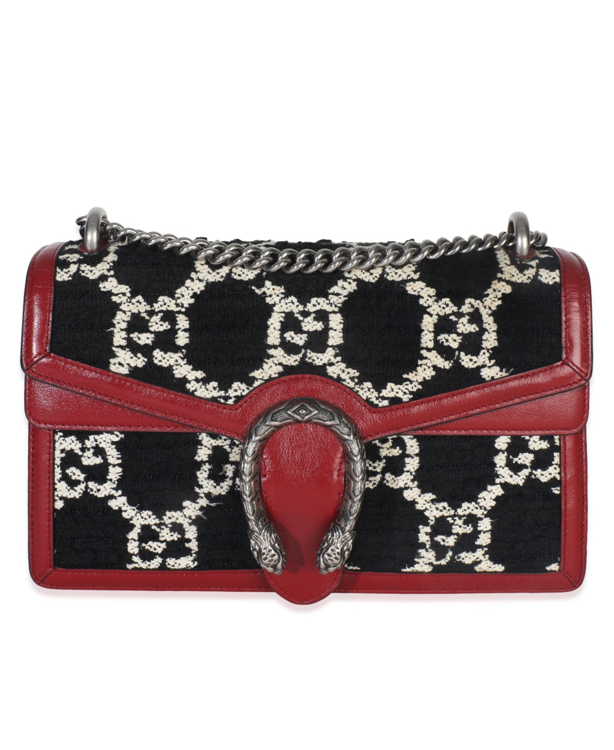 Click here for Pre-Owned Gucci Black White Red Tweed Gg Monogram... prices