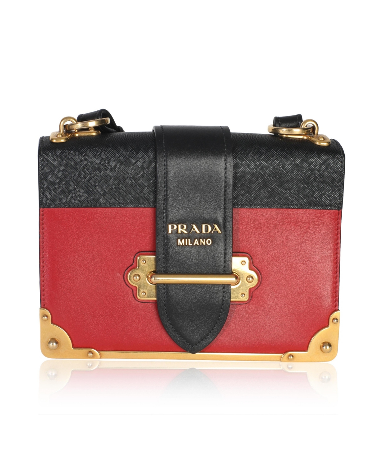 Click here for Pre-Owned Prada Red Black City Calfskin Saffiano C... prices