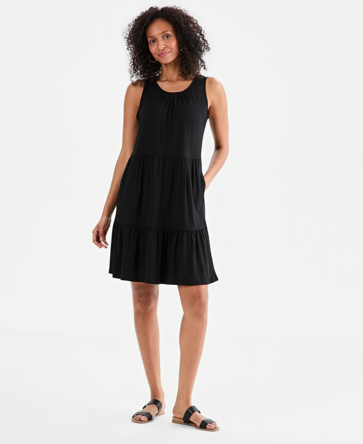 Click here for Style & Co Womens Sleeveless Tiered Knit Dress  Ma... prices