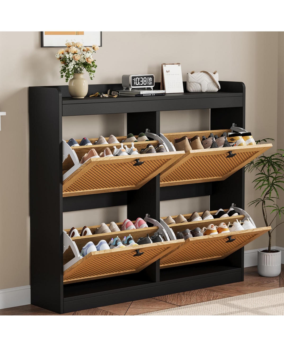 Click here for Homfan Shoe Cabinet Rattan with 4 Flip Drawers  Wo... prices