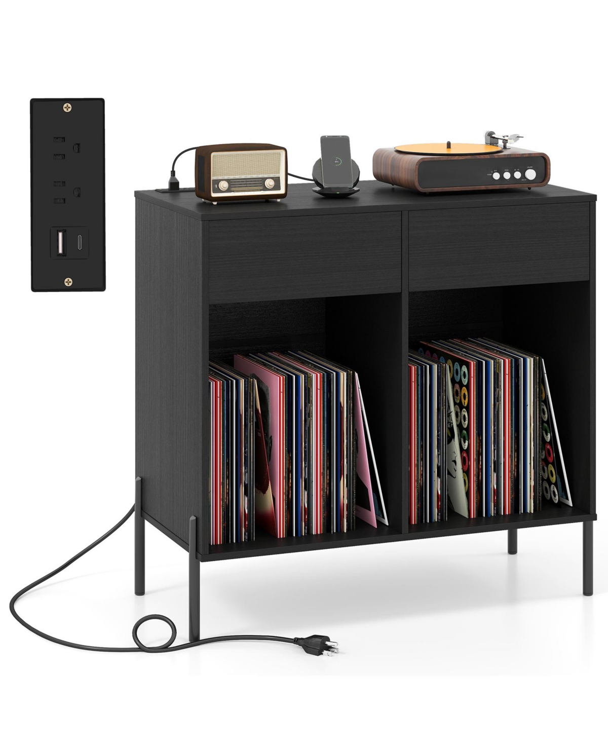 Click here for Sugift Record Player Stand with Power Outlets Doub... prices