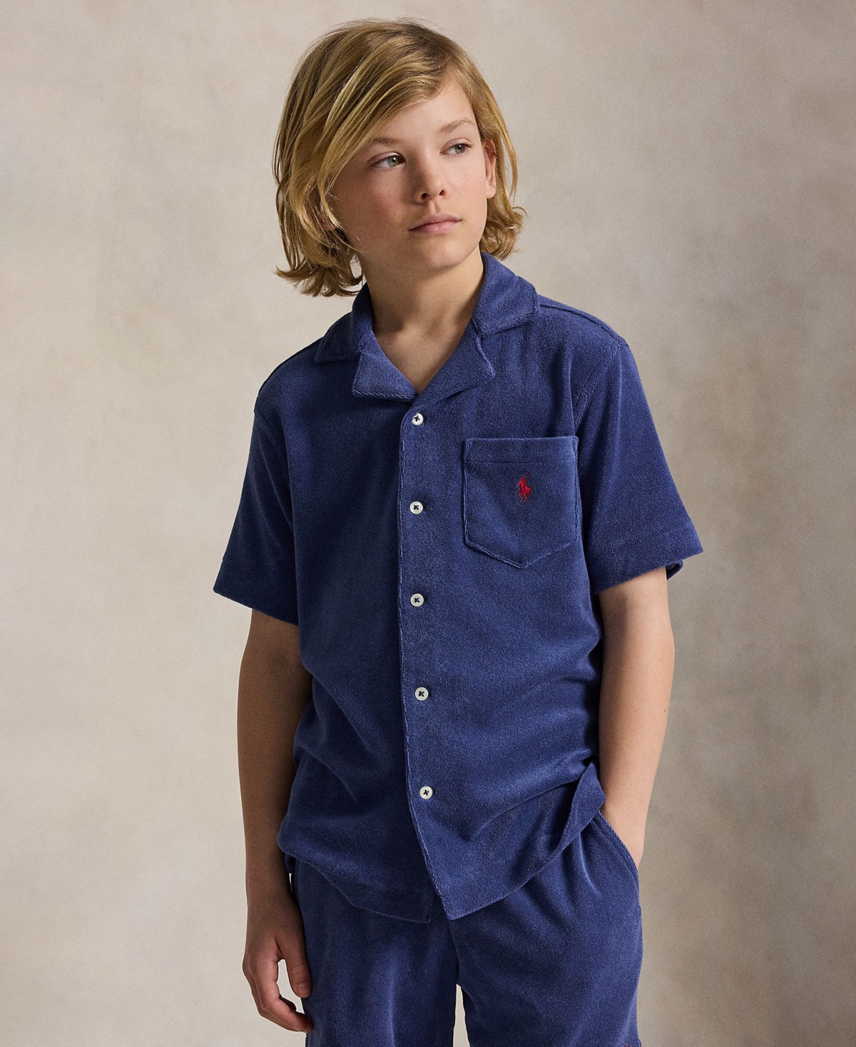 Click here for Polo Ralph Lauren Boys 8-20 Terry Camp Shirt - Lig... prices