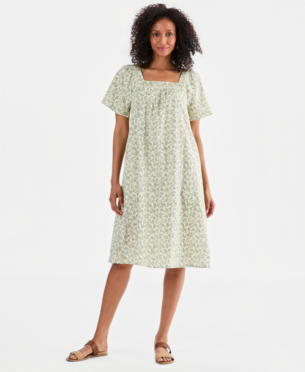 Click here for Style & Co Womens Printed Square-Neck Midi Dress... prices