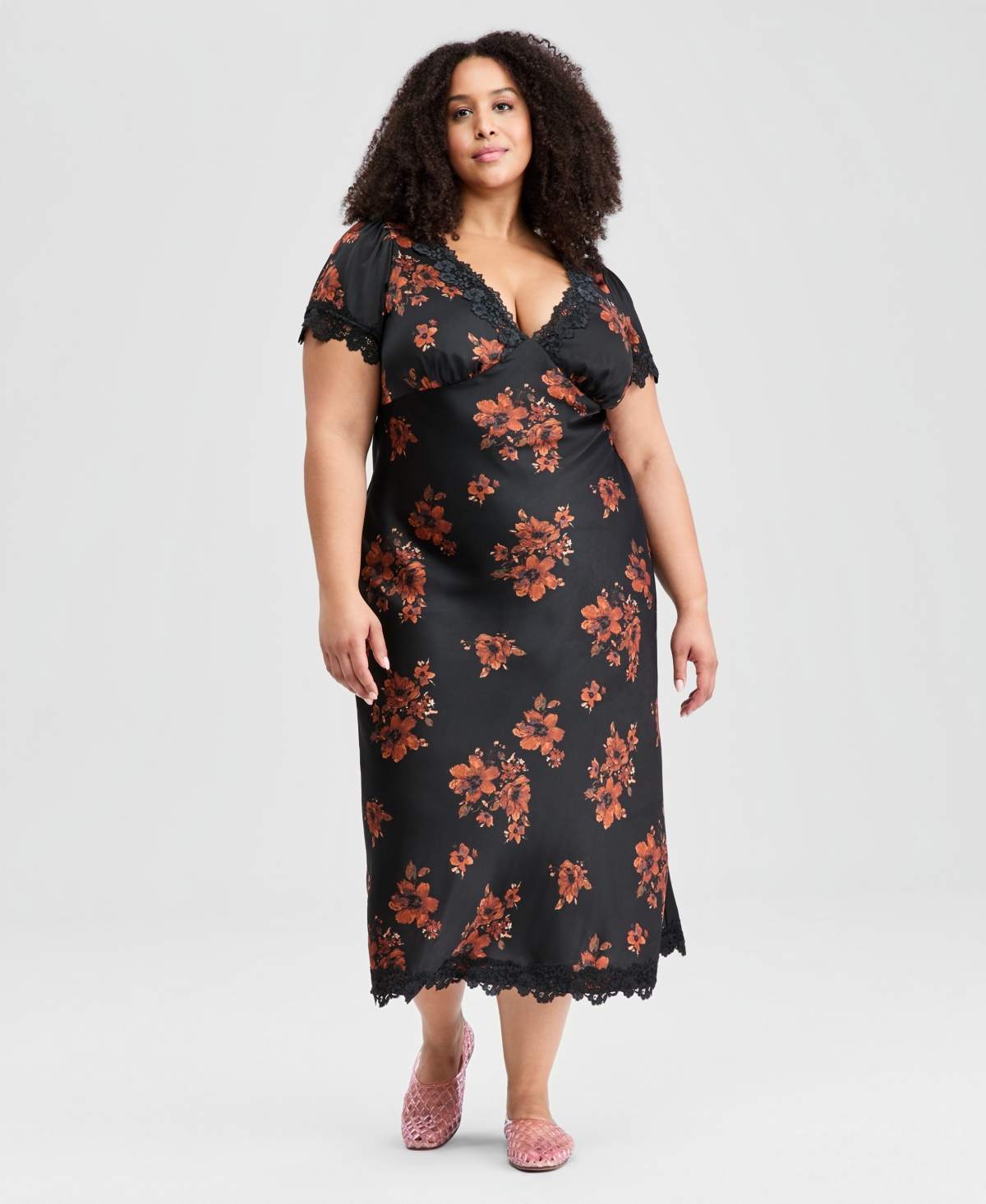Click here for And Now This Trendy Plus Size Lace-Trim Floral Sat... prices