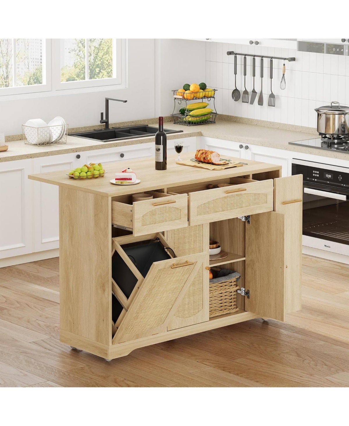 Click here for gaomon Rattan Rolling Kitchen Island Table on Whee... prices