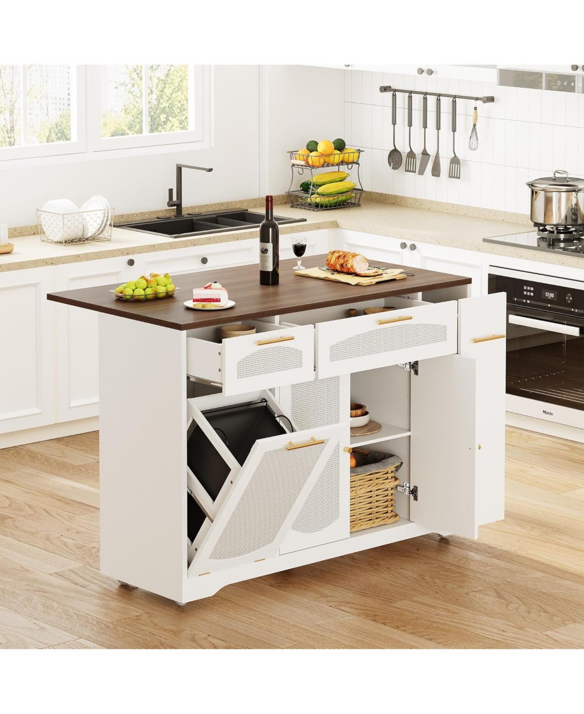 Click here for gaomon Rattan Rolling Kitchen Island Table on Whee... prices