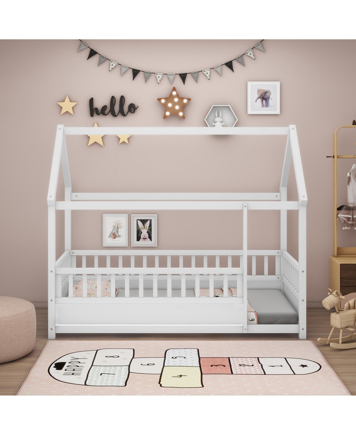 Click here for flynama Twin Size Wood Floor Bed House Roof Frame... prices