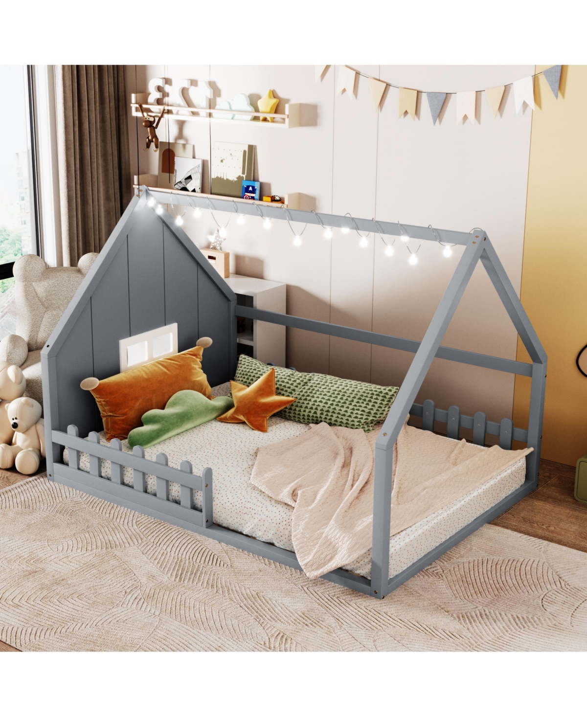 Click here for flynama Full Size Wood House Bed Window Fence prices