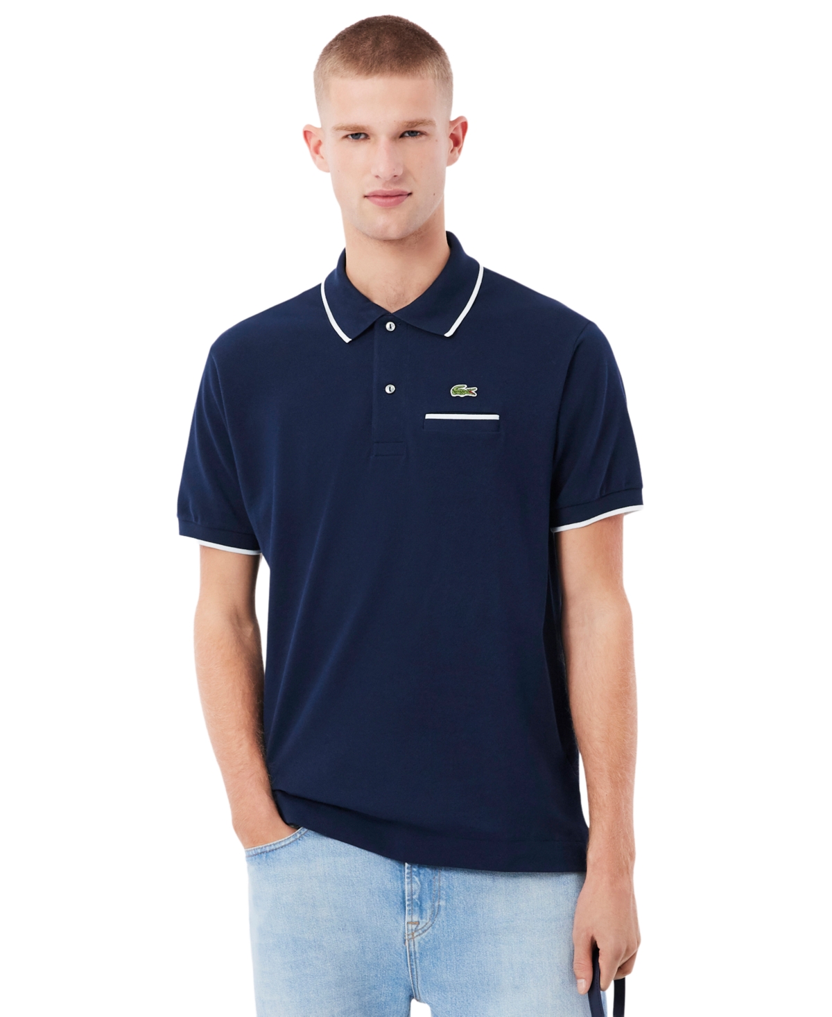 Click here for Lacoste Mens Classic-Fit Polo Shirt - Navy Blue/Fl... prices
