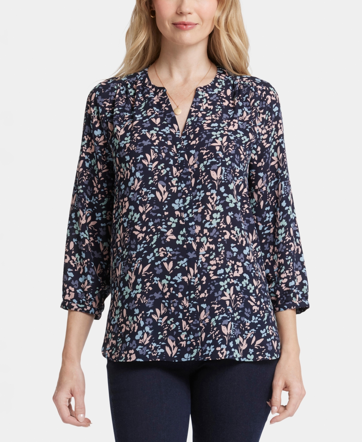 Click here for Nydj Womens Pintuck Split Neck Top - Blubonnet Tra... prices