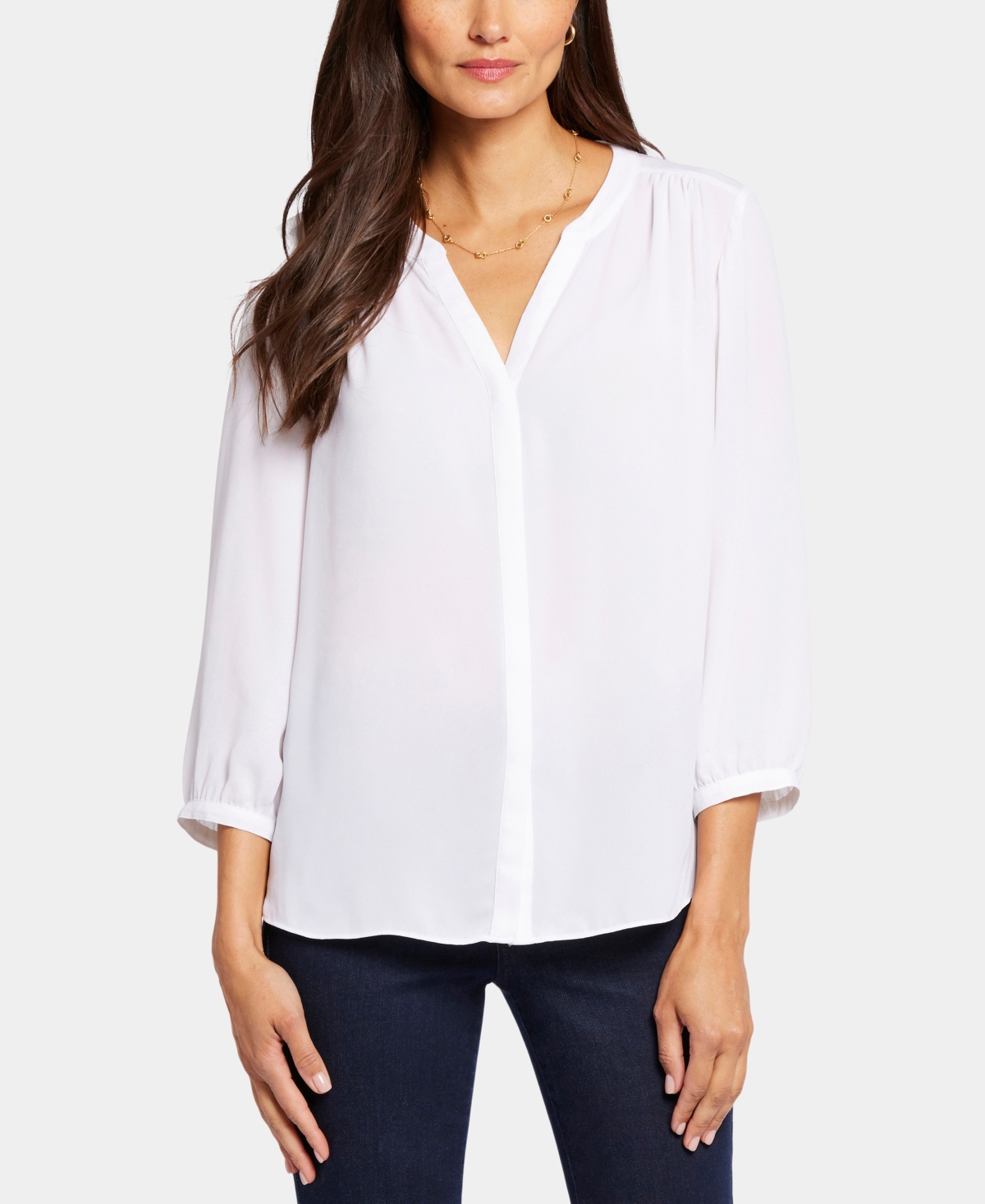 Click here for Nydj Petite Pintuck Split neck Top - Optic White prices
