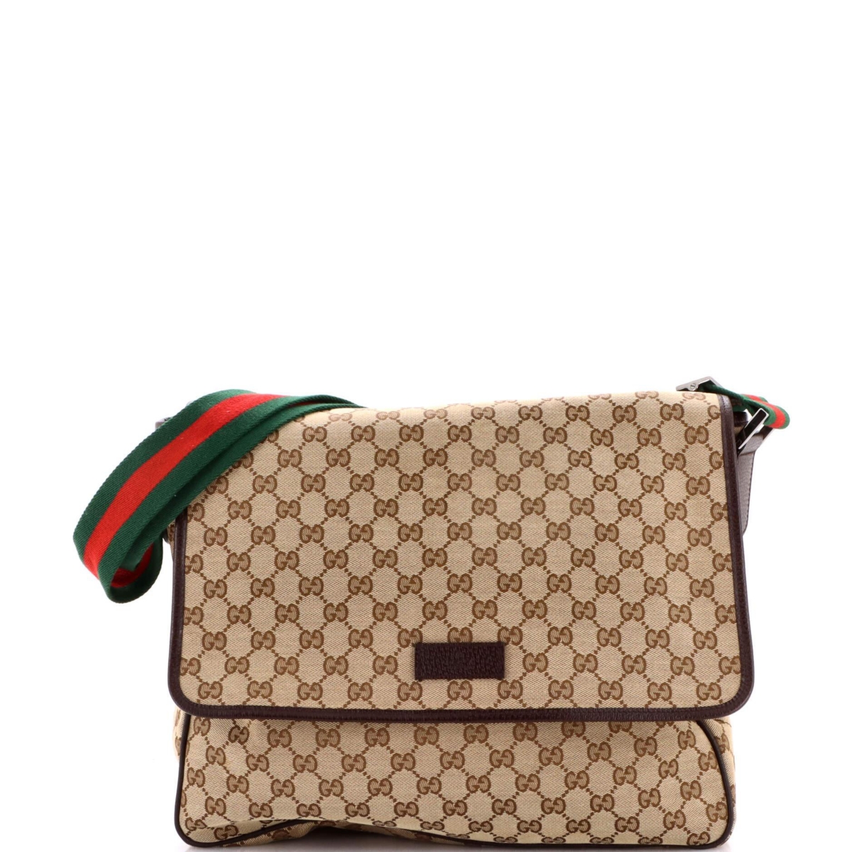 Click here for Pre-Owned Gucci Medium Web Strap Flap Messenger Gg... prices