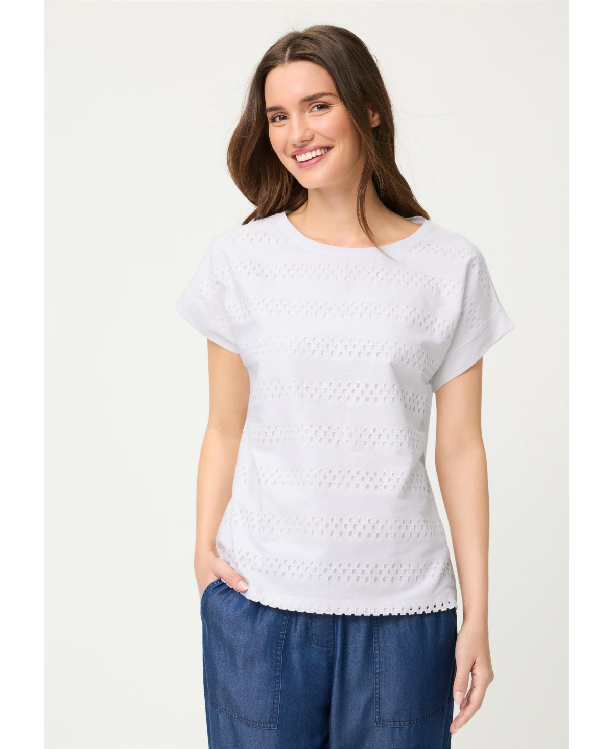 Click here for Olsen Womens Eyelet T-Shirt - White prices