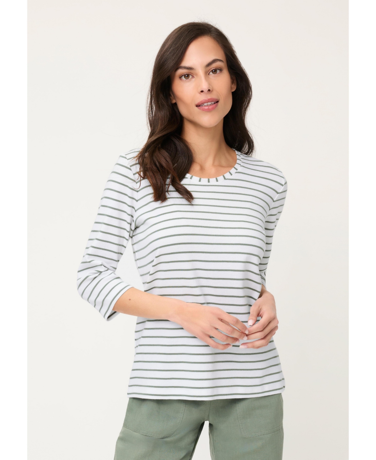Click here for Olsen Womens Stripe T-Shirt - Khaki prices