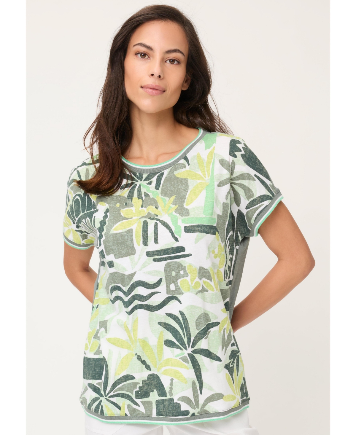 Click here for Olsen Womens Safari Print T-Shirt - Khaki prices