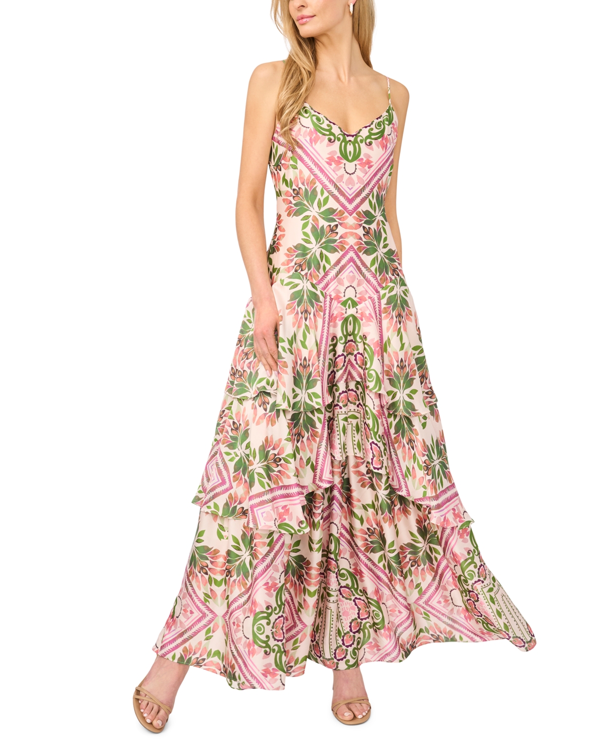 Click here for Parker Womens Printed V-Neck Tiered Maxi Dress - V... prices