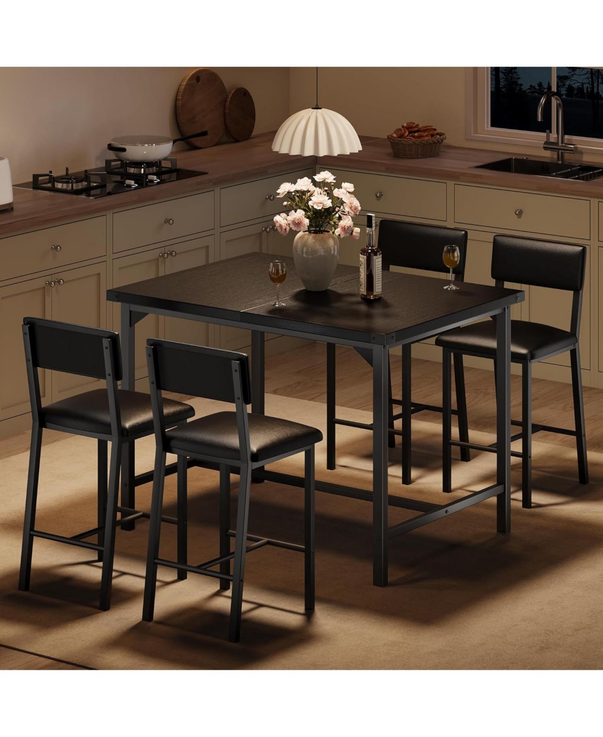 Click here for gaomon Dining Table Set for 4 W/Footrest and Backr... prices