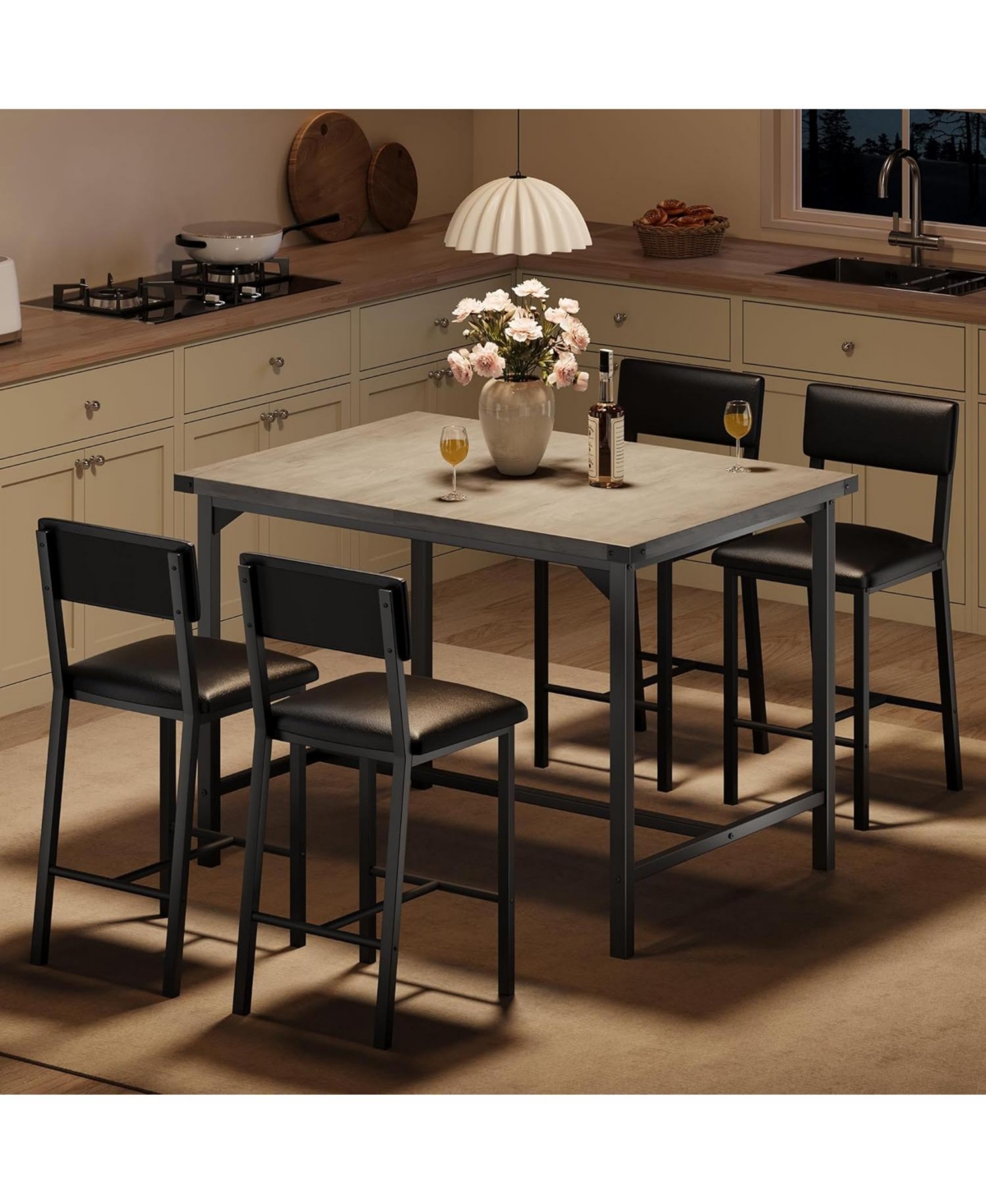 Click here for gaomon Dining Table Set for 4 W/Footrest and Backr... prices