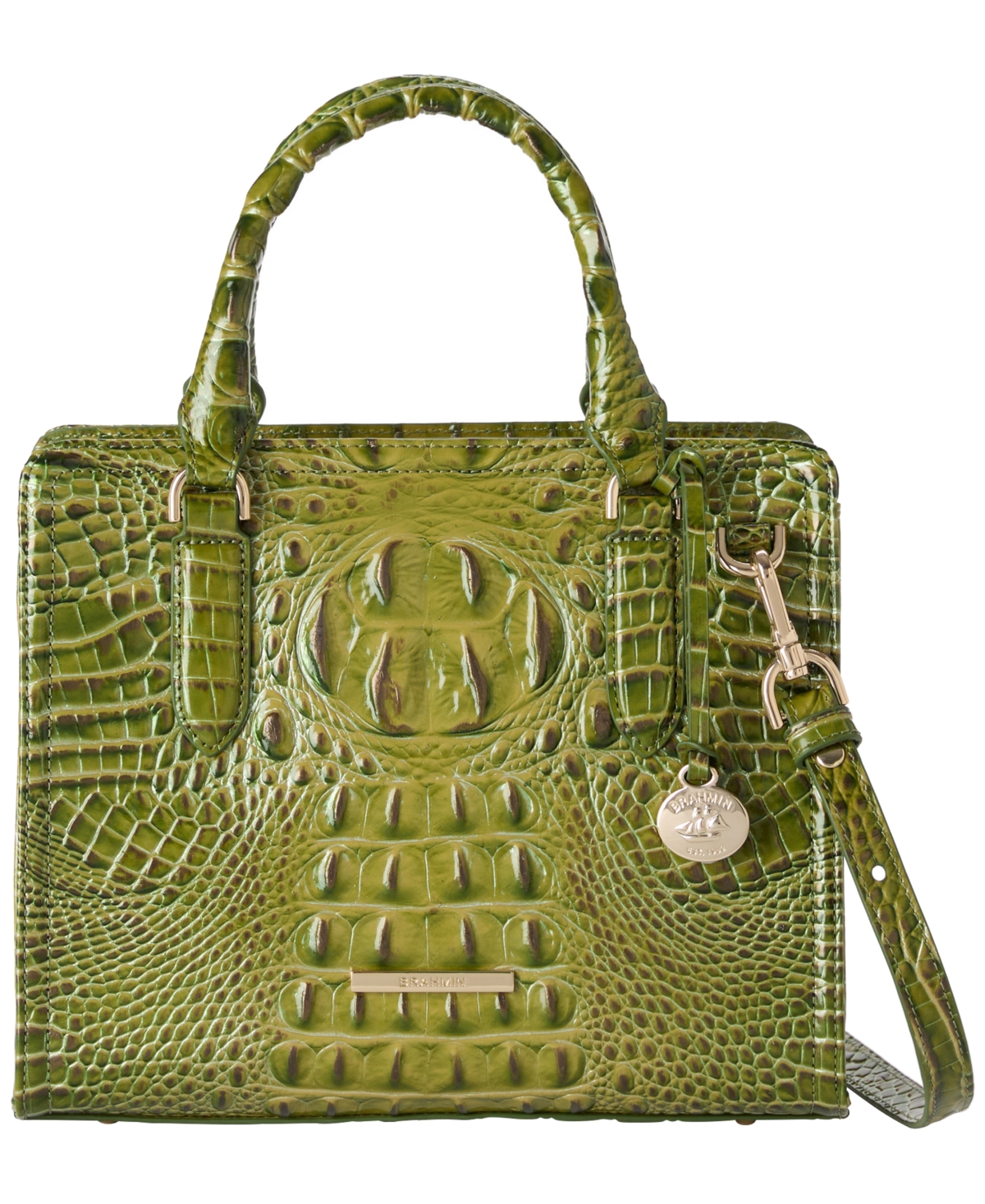 Click here for Brahmin Cami Small Leather Satchel Bag - Olive Mel... prices