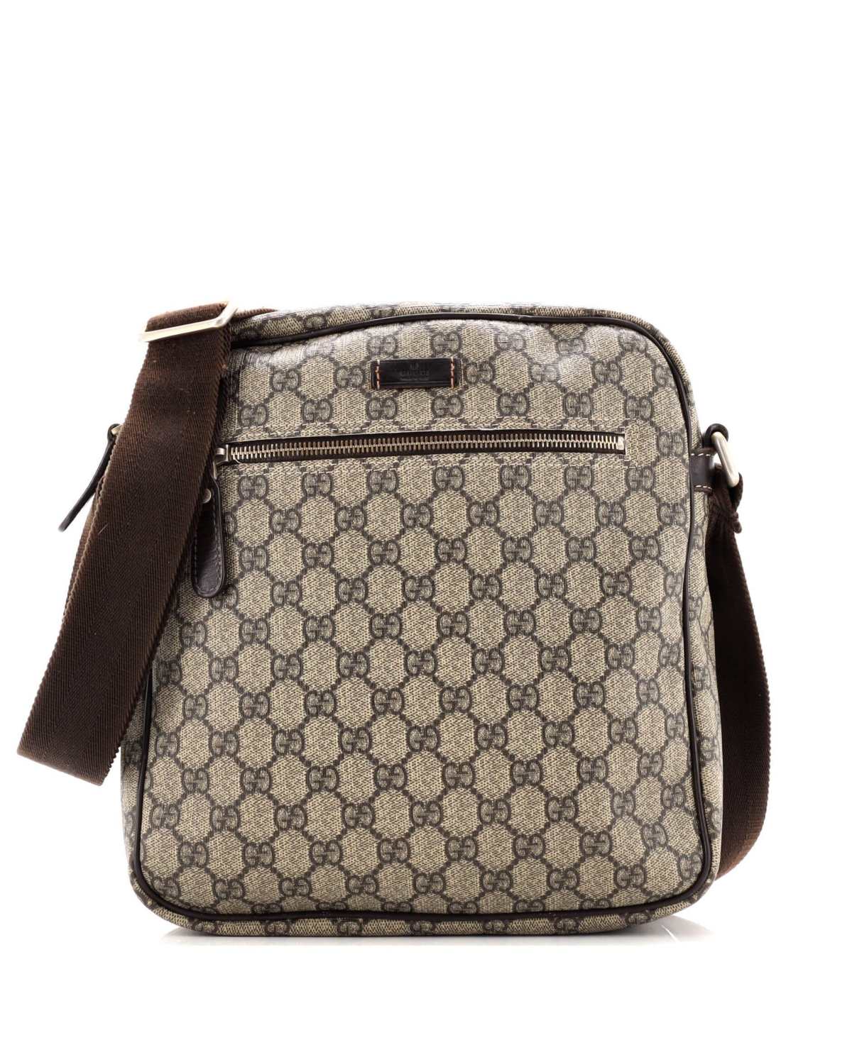 Click here for Pre-Owned Gucci Medium Front Zip Messenger Gg Coat... prices