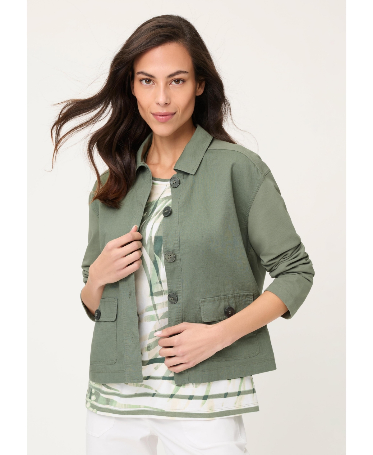 Click here for Olsen Womens Mixed Media Jacket - Khaki prices