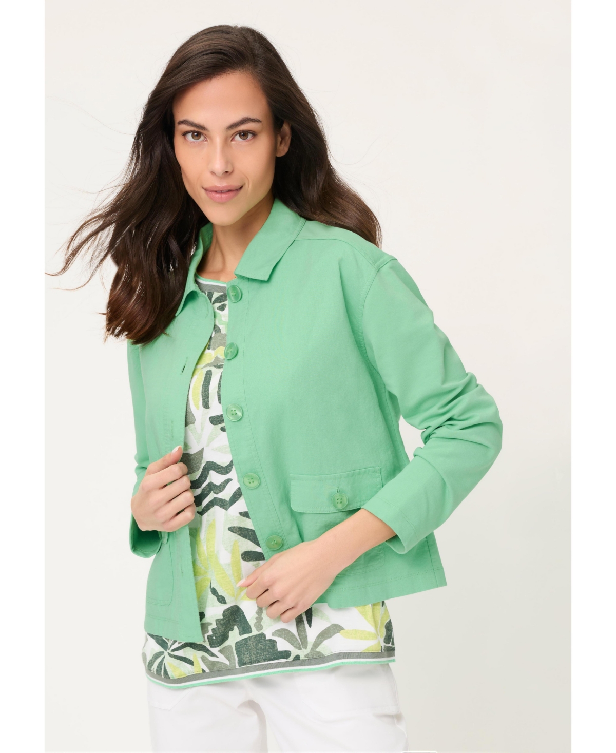 Click here for Olsen Womens Mixed Media Jacket - Jade prices