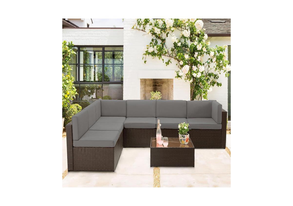 Click here for Aecojoy 7 Piece Outdoor Patio Furniture Set - Dark... prices