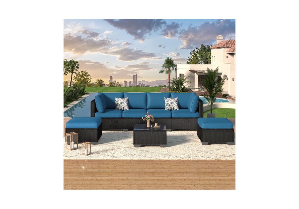 Click here for Aecojoy 7 Piece Outdoor Patio Furniture Set - Blue prices