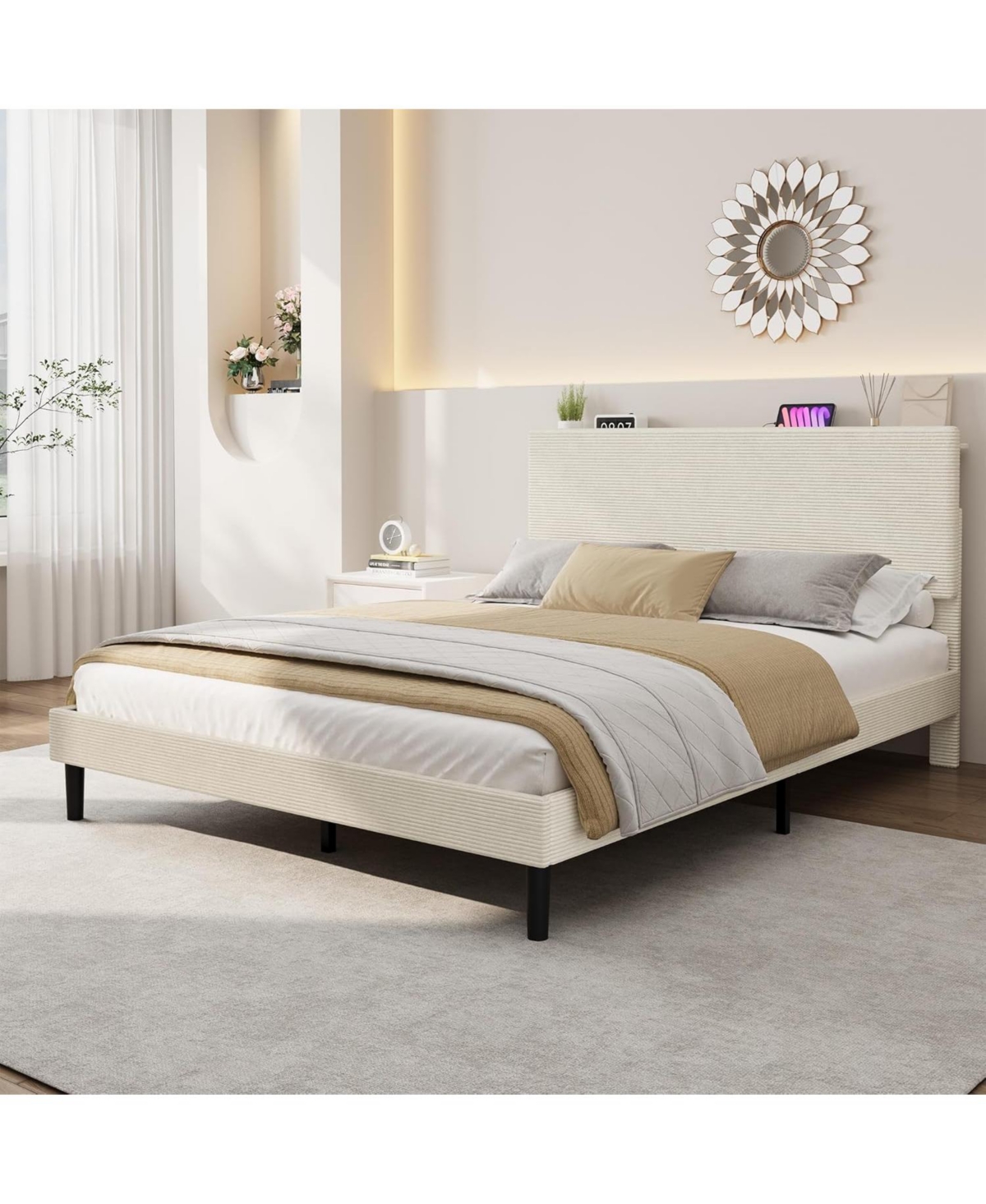 Click here for gaomon Full Size Corduroy Mdf Bedhead Storage Soft... prices