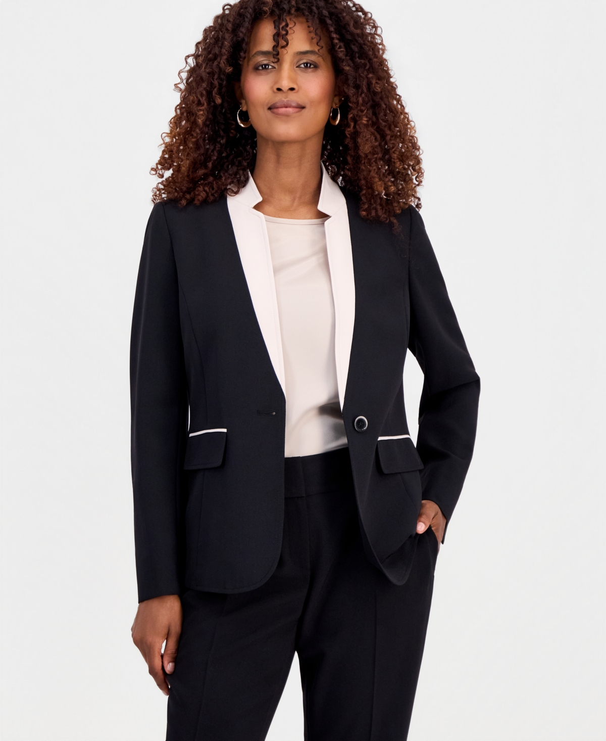 Click here for Kasper Womens One-Button Inverted-Collar Jacket -... prices